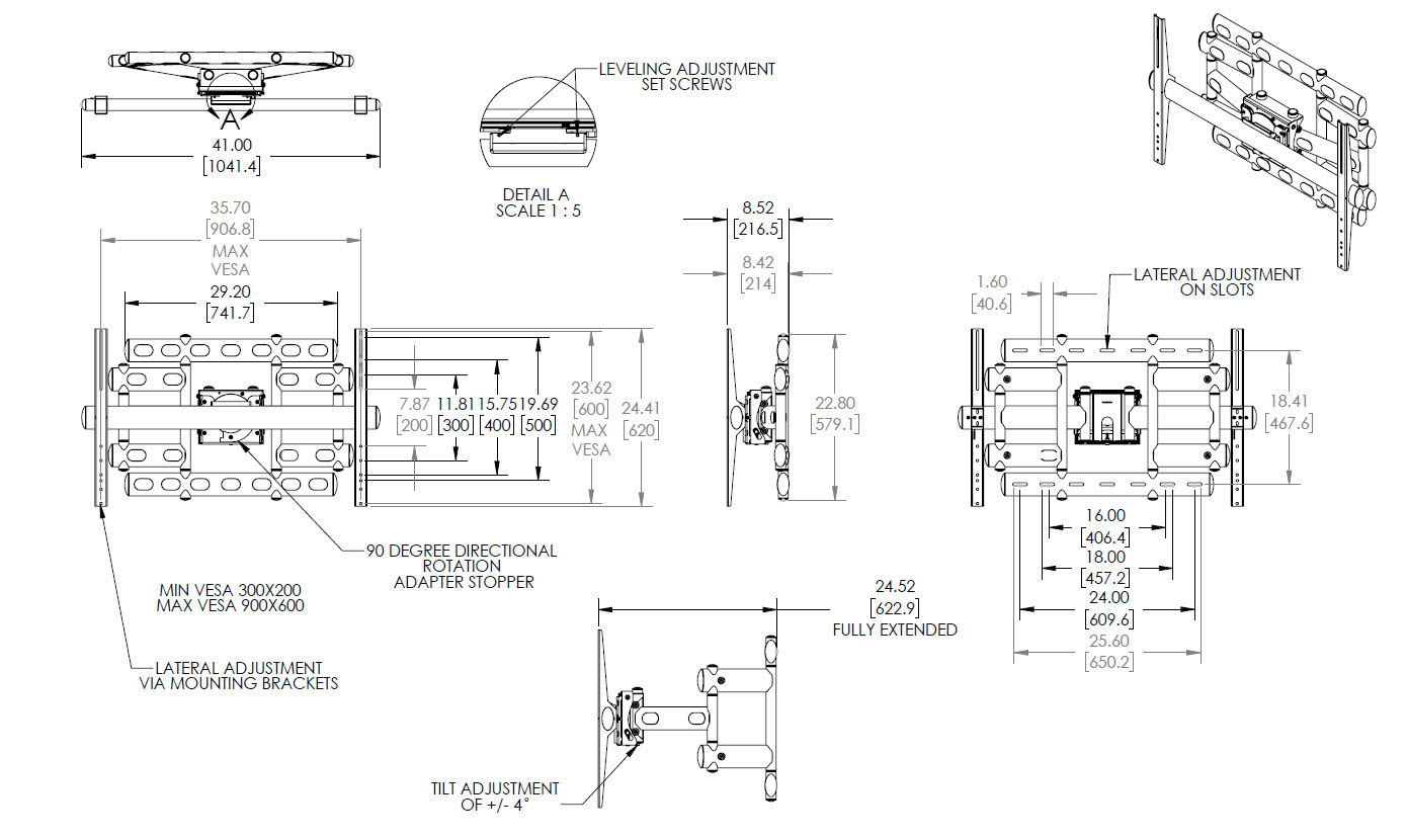 Outdoor TV Enclosure Heavy Duty Full Motion Mount - 500 lbs